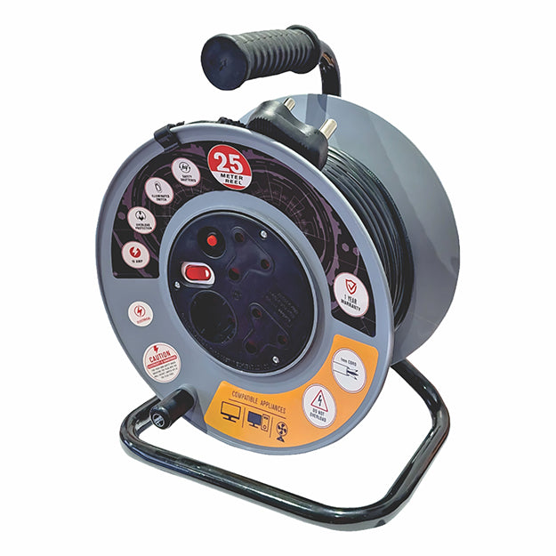 ElectricMate 10 Amp Steel Extension Reel 25M - Grey — Shop and Ship Online
