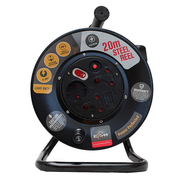 ElectricMate 10 Amp Steel Extension Reel 20M - Black — Shop and Ship Online