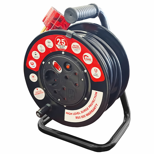 ElectricMate 25M 16 Amp High-Level Surge Steel Extension Reel - Black ...