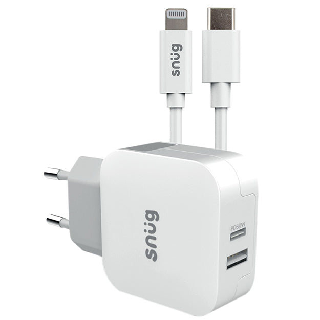 Snug 2 Port PD USB Home Charger With MFI Lightning Cable – 30W - White ...